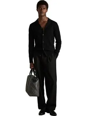 REISS Trixie Jacquard Cuban-collar Button-through Shirt - Black