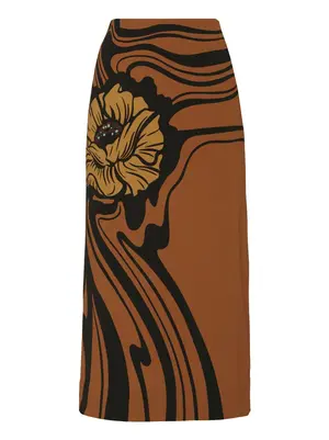 La DoubleJ Floral-print Pencil Skirt - Brown