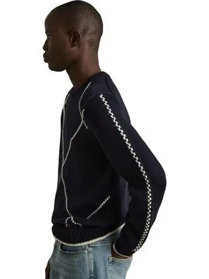 REISS Reiss Parvey Wool-Blend Embroidered Jumper Navy/white