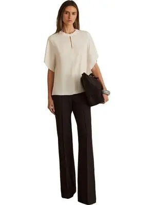REISS Tania Draped Sleeve Top - Ivory