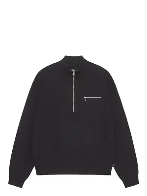 StÜssy Half Zip Mock Neck Sweater - Black