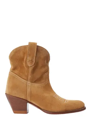 Ralph Lauren Calfskin Suede Western Boots - Caramel