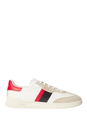 Ralph Lauren Heritage Aera Leather-Suede Sneakers Milkshake/black/red