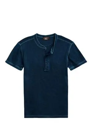 Ralph Lauren Waffle-knit Short-sleeve Henley Shirt - Rinsed Blue Indigo