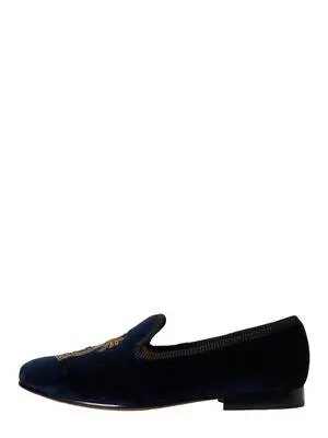 Ralph Lauren Paxton Crest Velvet Slipper - Navy