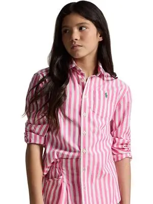 Ralph Lauren Striped Cotton Poplin Boxy Shirt - Desert Pink/white