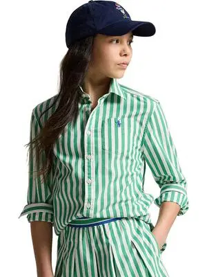 Ralph Lauren Striped Cotton Poplin Boxy Shirt - Green/white