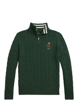 Ralph Lauren Polo Bear Cable-knit Quarter-zip Cotton Sweater - Bottle Green