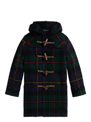 Ralph Lauren Plaid Wool Hooded Duffle Coat - Blackwatch Yellow/red