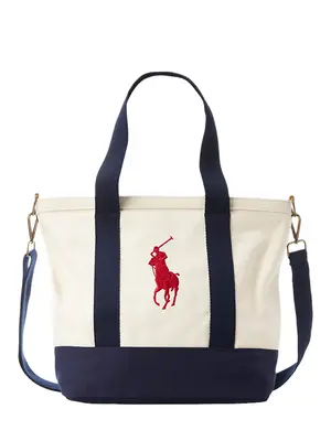 Ralph Lauren Big Pony Cotton Canvas Tote - White/newport Navy
