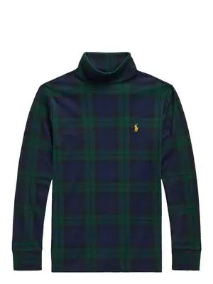 Ralph Lauren Plaid Cotton Interlock Turtleneck - Blackwatch Plaid