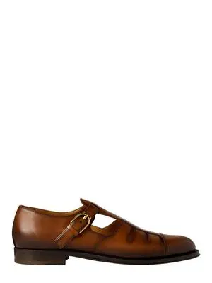Ralph Lauren Burnished Calfskin Fisherman Sandal - Cognac