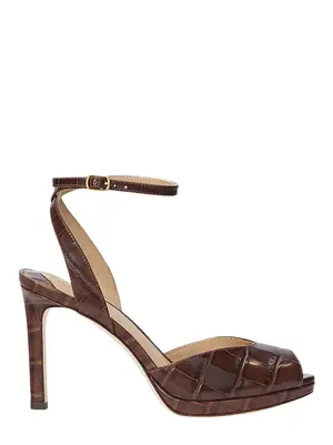 Ralph Lauren Ralph Lauren Kyla Crocodile-Embossed Leather Sandal Dark Mahogany
