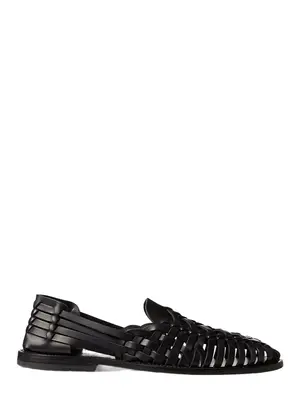 Ralph Lauren Handwoven Leather Sandals - Black