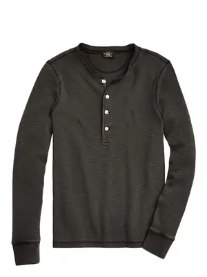 Ralph Lauren Stretch Cotton Jacquard Waffle Henley - Faded Black