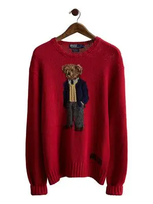 Ralph Lauren 2001 Hand-knit Bear Sweater - Red