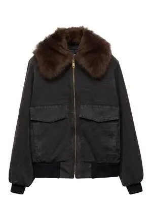 Prada Canvas Blouson Jacket With Fur Collar - Black