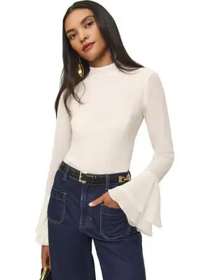 REFORMATION Reformation Roxana Long Sleeve Top Ivory