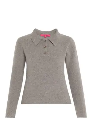 THE ELDER STATESMAN The Elder Statesman Fitted Cashmere Polo Sweater Lightgrey
