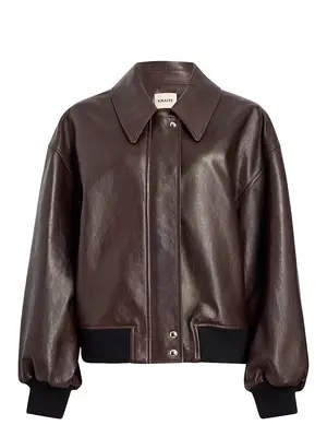 Khaite Shelman Leather Bomber Jacket - Dark Brown