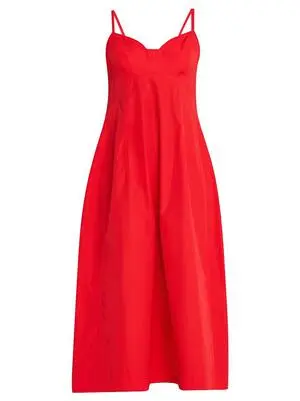Co Bustier Cotton Midi Dress - Red