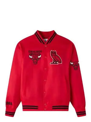 OVO X Nba Chicago Bulls Satin Varsity Jacket - Red
