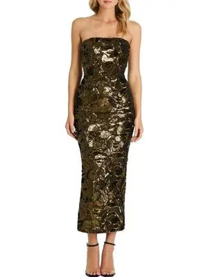HELSI Leslie Pattern Sequin Strapless Gown - Antique Bronze