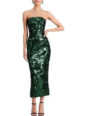 HELSI Leslie Pattern Sequin Strapless Gown - Emerald