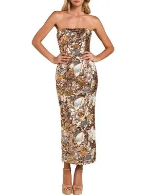 HELSI HELSI Leslie Pattern Sequin Strapless Gown Gold/ Platinum