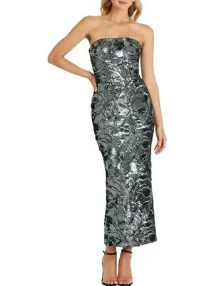 HELSI Leslie Pattern Sequin Strapless Gown - Gunmetal