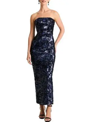 HELSI Leslie Pattern Sequin Strapless Gown - Navy