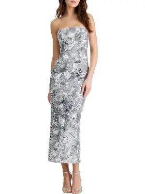 HELSI Leslie Pattern Sequin Strapless Gown - Platinum