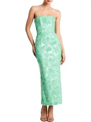 HELSI Leslie Pattern Sequin Strapless Gown - Seafoam Green