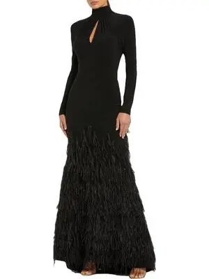 Mac Duggal Jersey Feather Gown - Black