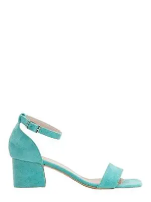 FOREVER & ALWAYS SHOES Iva Low Block Heel Sandals - Aqua Blue