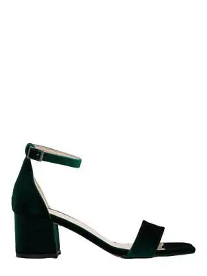 FOREVER & ALWAYS SHOES Iva Low Block Heel Sandals - Emerald Green Velvet