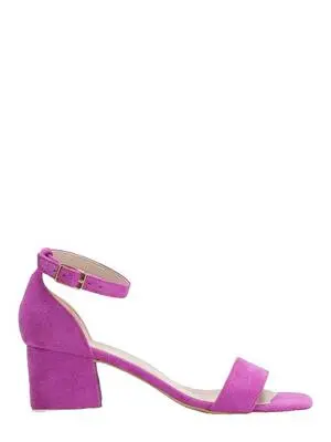 FOREVER & ALWAYS SHOES Iva Low Block Heel Sandals - Fuchsia