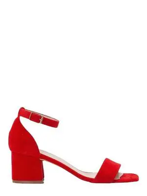 FOREVER & ALWAYS SHOES Iva Low Block Heel Sandals - Red Suede