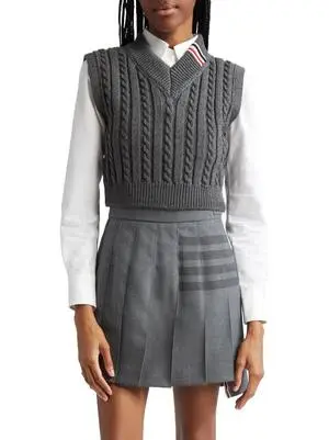 Thom Browne Cable Knit Virgin Wool Sweater Vest - Medium Grey