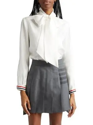 Thom Browne Tie Neck Silk Top - White