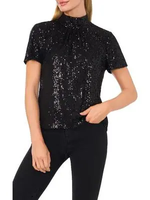CECE DUPRAZ Sequin Mock Neck Top - Rich Black