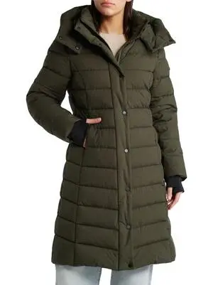 Bcbgmaxazria BCBG Water-Resistant Hooded Puffer Jacket Army