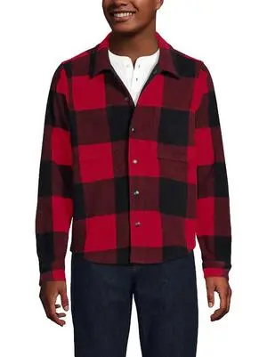 LANDS' END Anyweather Fleece Shirt Jacket - Compass Red Large Check