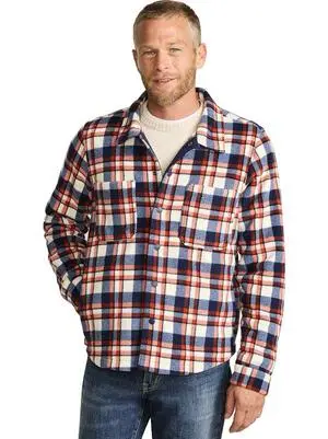 LANDS' END Anyweather Fleece Shirt Jacket - Navy/bourbon Plaid