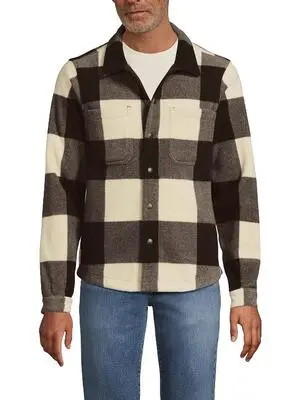 LANDS' END Anyweather Fleece Shirt Jacket Rich Coffee Large Check