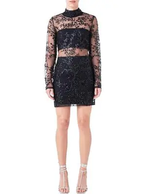 Endless Rose Long Sleeve Sequin Minidress - Black