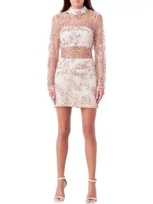 Endless Rose Long Sleeve Sequin Minidress - Champagne