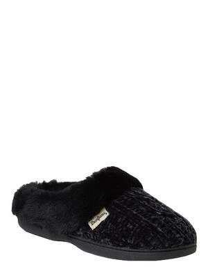 DEARFOAMS Claire Cable Knit Chenille Clog Slipper Black