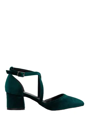 FOREVER & ALWAYS SHOES Dolly Low Block Heel Pumps Emerald Green