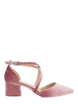 FOREVER & ALWAYS SHOES Dolly Low Block Heel Pumps Rose Velvet